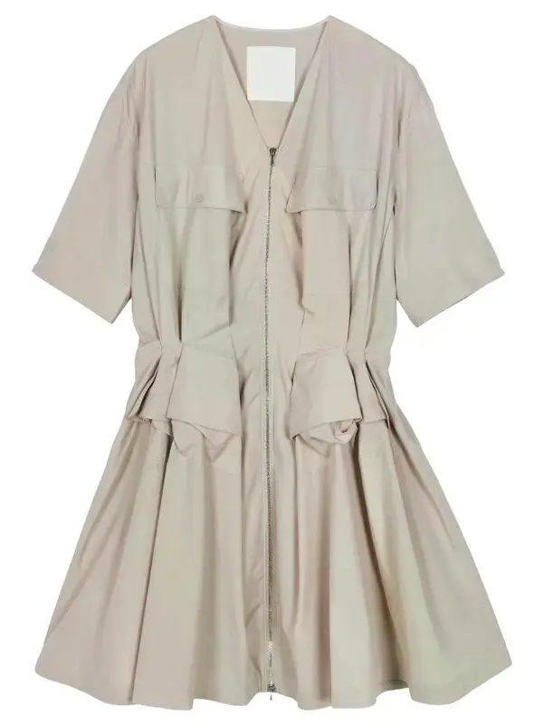 JNBY Draped-waist Short-sleeve Mini Dress - Neutrals