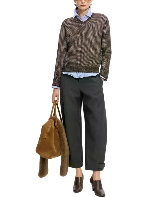 JNBY Textured Knit V-neck Sweater - Brown
