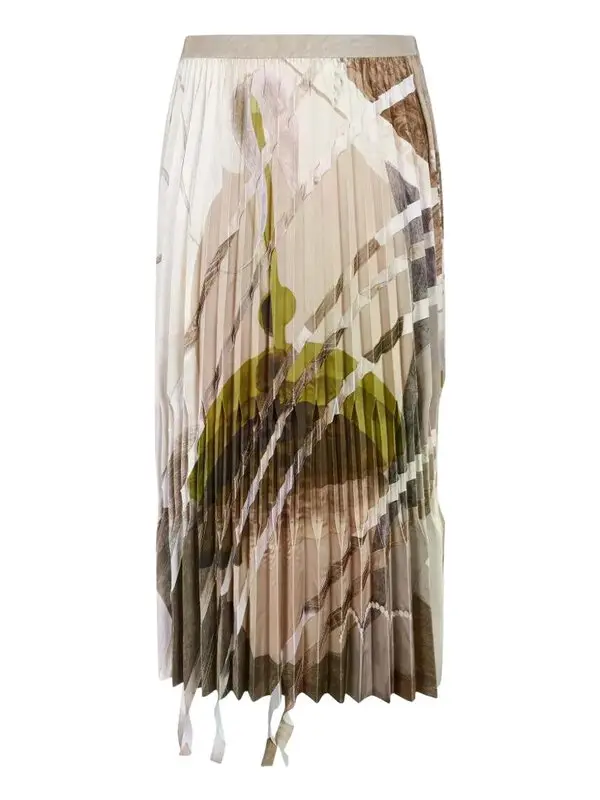 JNBY Abstract-print Pleated A-line Midi Skirt - Neutrals