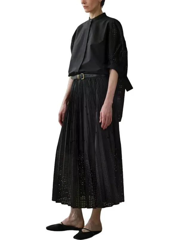 LESS Laser-cut Three-quarter Sleeve Shirt - Black