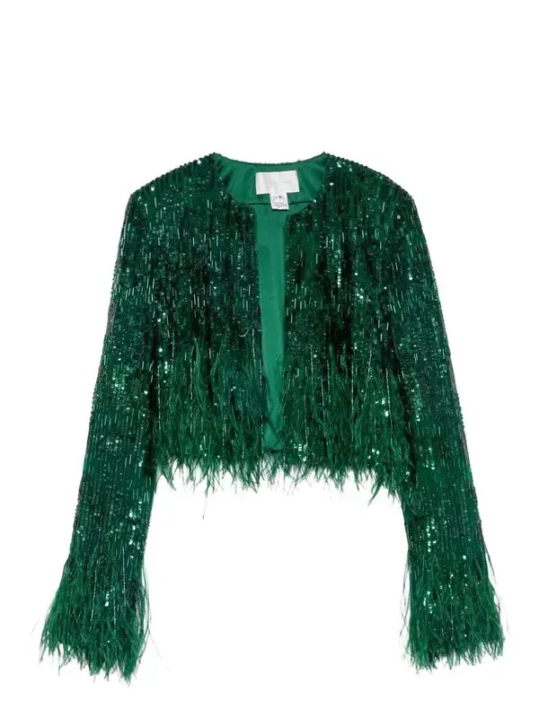 Pamella Roland Full Embellished Crop Jacket - Green