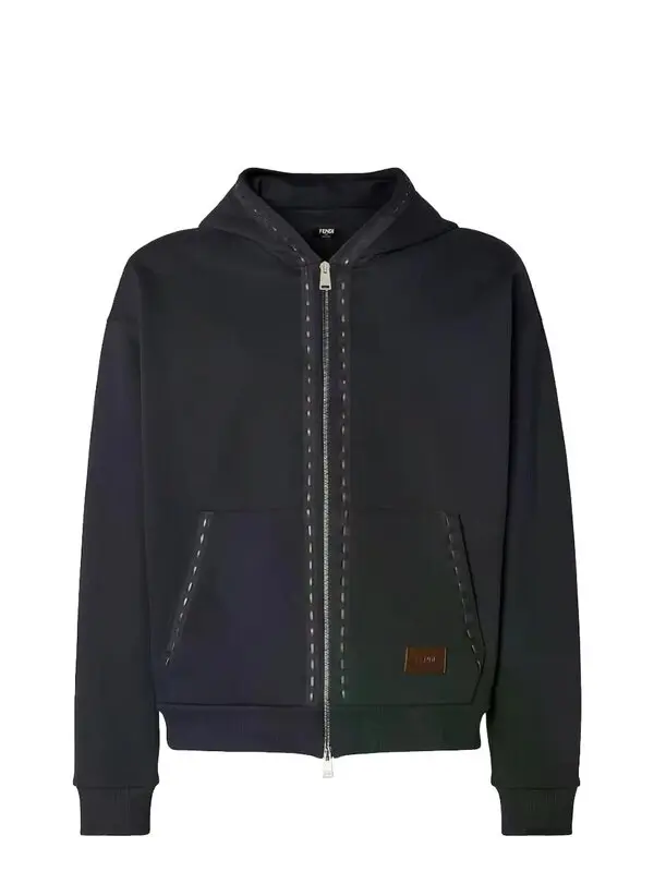 Fendi Contrast-stitch Zip-up Hoodie - Blue