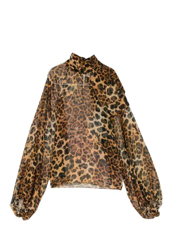 Pamella Roland Leopard-print High-neck Blouse - Brown
