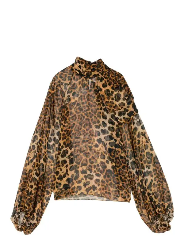 Pamella Roland Leopard-print High-neck Blouse - Brown