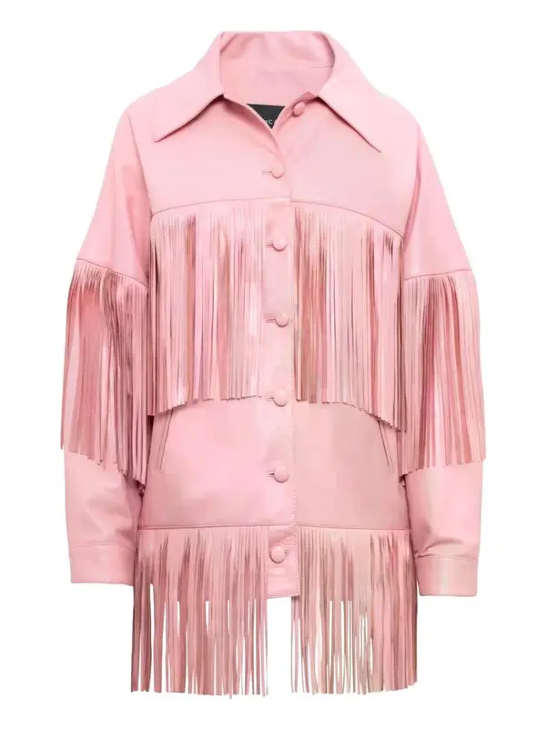 DANCASSAB Loretta Fringed Leather Jacket - Pink
