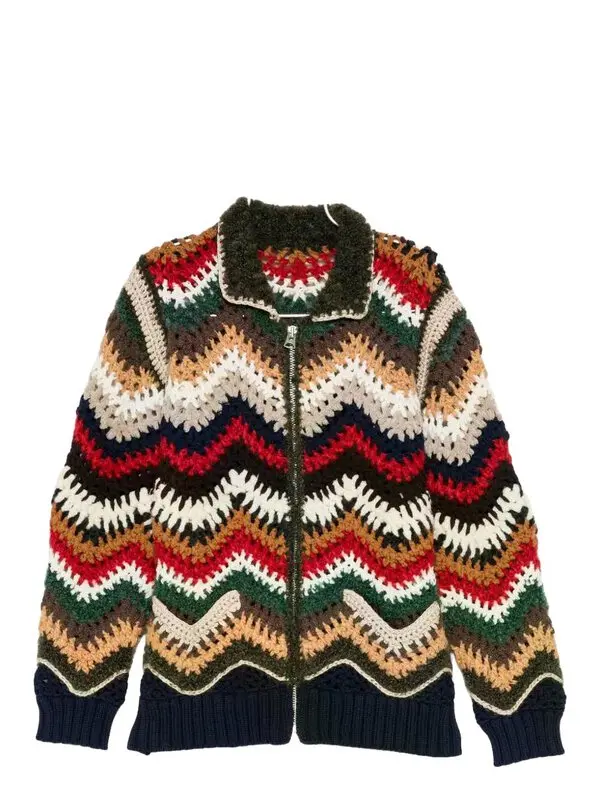 Sacai Mix-crochet Knitted Blouson - Blue