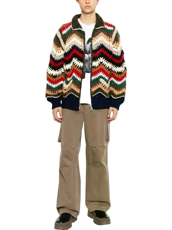 Sacai Mix-crochet Knitted Blouson - Blue