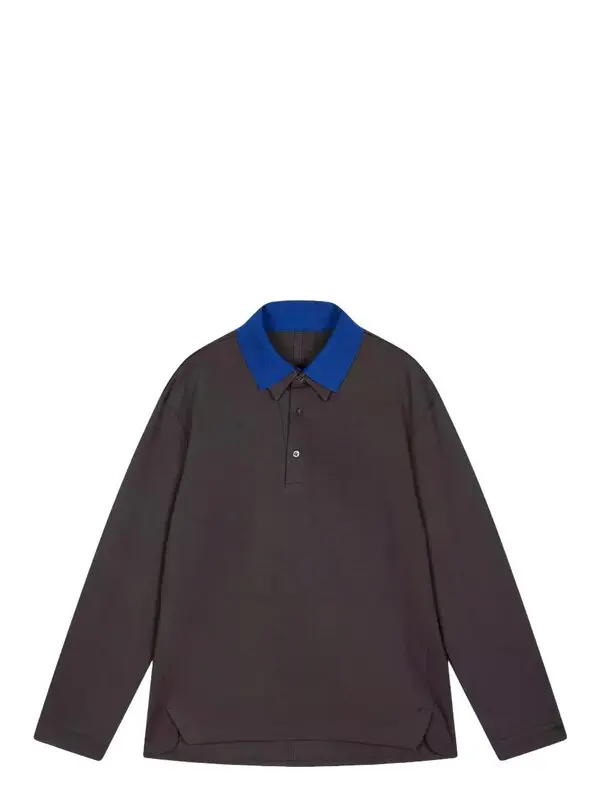 CROQUIS Contrast-collar Long-sleeve Polo Shirt - Grey