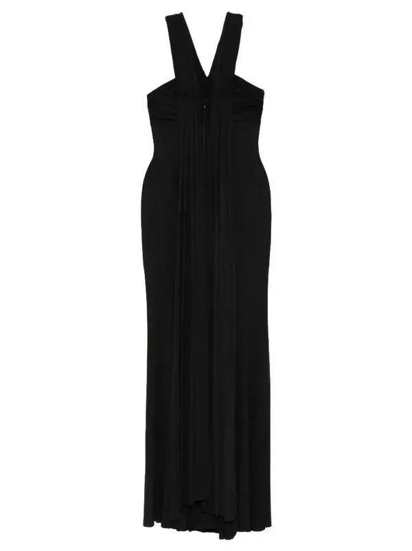 HERVE L. LEROUX Jersey Pleated Fishtail Gown - Black