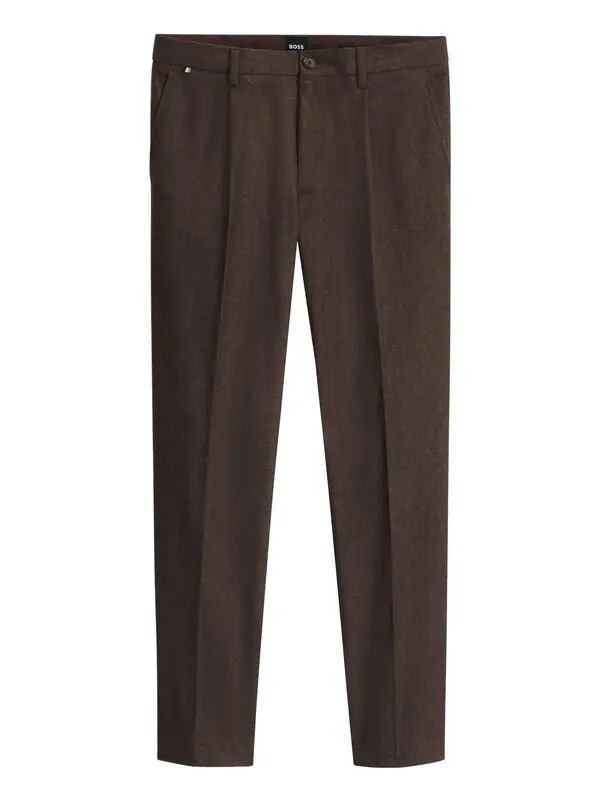 BOSS Modern-fit Pants In Stretch Melange Fabric - Dark Brown