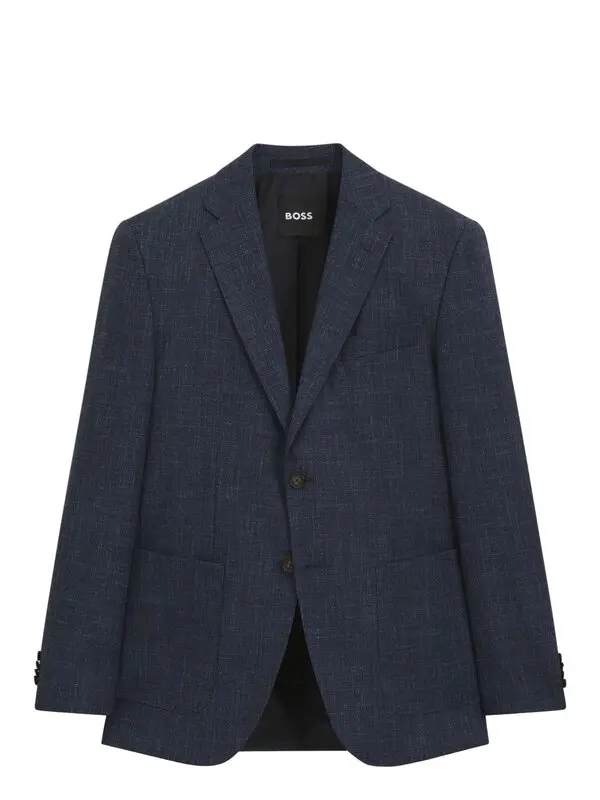 BOSS Regular-fit Suit Jacket In A Patterned Wool Blend - Dark Blue