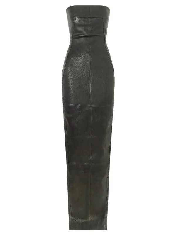 Rick Owens Athena Paneled Leather And Cotton-blend Maxi Dress - Black