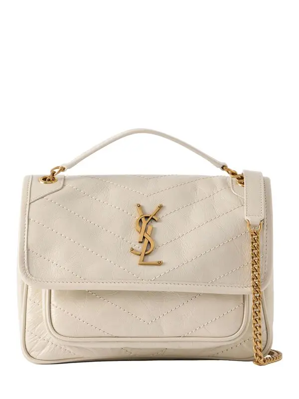 Saint Laurent Baby Niki Matelassé Crinckled-leather Shoulder Bag - White
