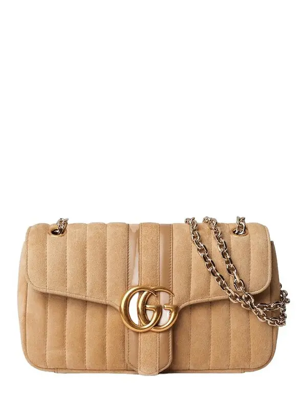 Gucci Gg Marmont Medium Shoulder Bag In Suede - Beige