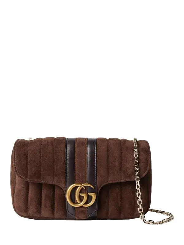 Gucci Gg Marmont Small Shoulder Bag In Suede - Brown
