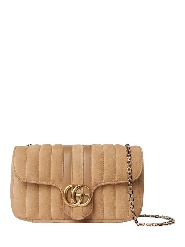 Gucci Gg Marmont Suede Shoulder Bag - Beige