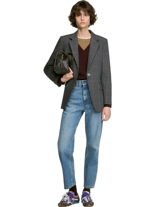 Sandro Check Tailored Jacket - Grey
