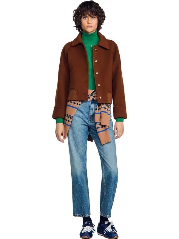 Sandro Short Coat With Flap Pockets - Camel