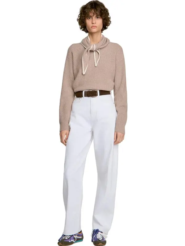 Sandro Sweater With Removable Scarf - Caramel