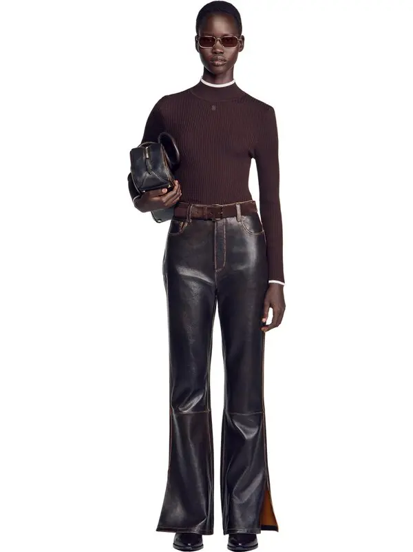 Sandro Ribbed Mock Neck Sweater - Brown