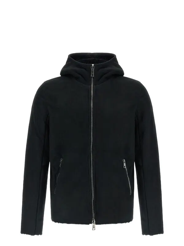 GIORGIO BRATO Velour Leather Hoodie - Black