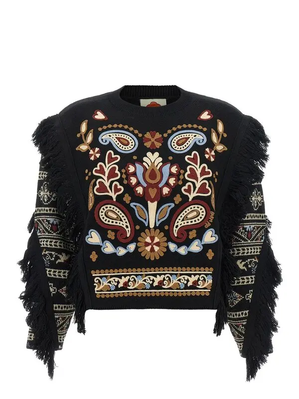 Farm Rio Cornely' Embroidery Sweater - Black