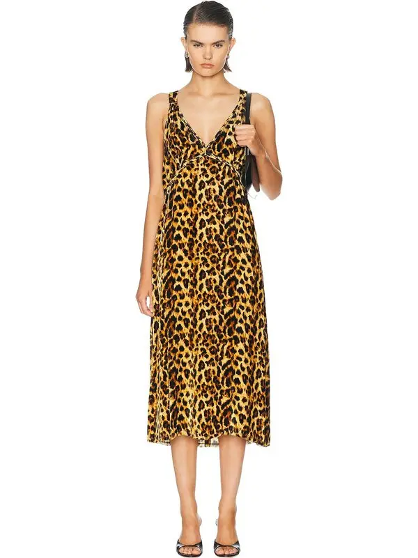 R13 Grunge Slip Dress - Light Brown Leopard