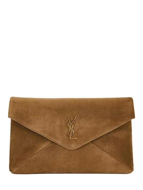 Saint Laurent Large Envelope Pouch In Brown - Light Cumin