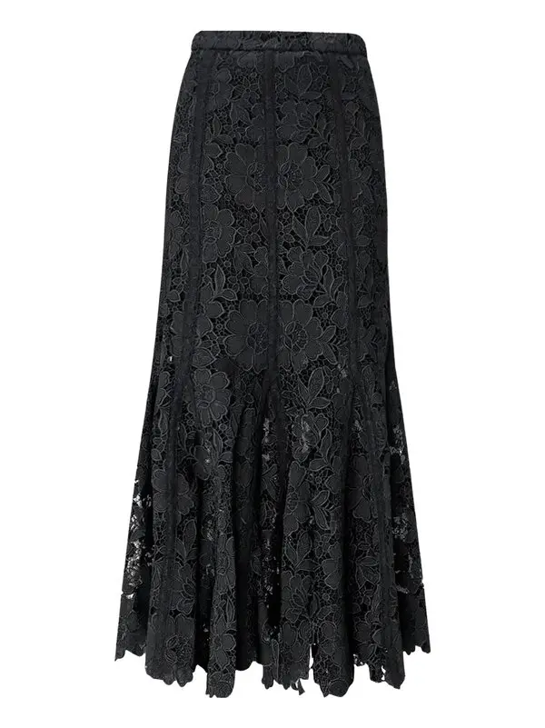 SELF-PORTRAIT Lace Midi Skirt - Black