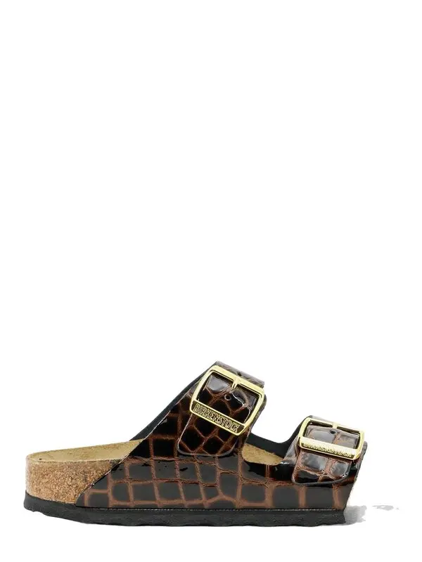 BIRKENSTOCK Arizona Leather Sandals With Crocodile Print - Brown