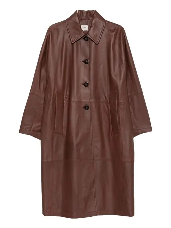 ALYSI Leather Caban Coat - Brown