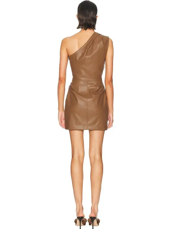 Ronny Kobo Faux Leather One-shoulder Dress - Saddle