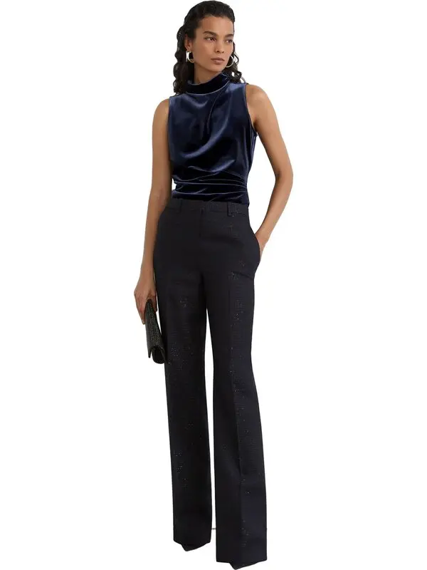 REISS Remi Velvet High-neck Sleeveless Top - Navy