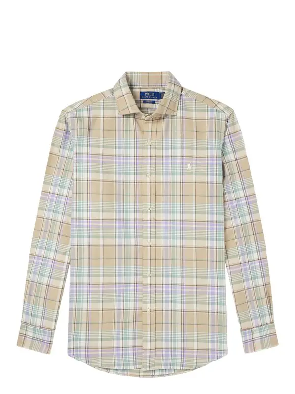 Polo Ralph Lauren Logo-embroidered Checked Cotton-oxford Shirt - Beige