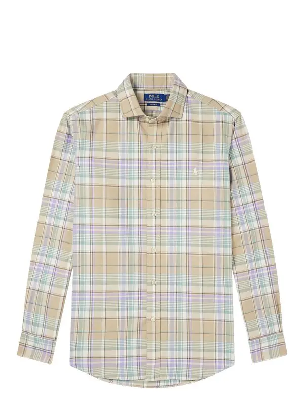 Polo Ralph Lauren Logo-embroidered Checked Cotton-oxford Shirt - Neutrals
