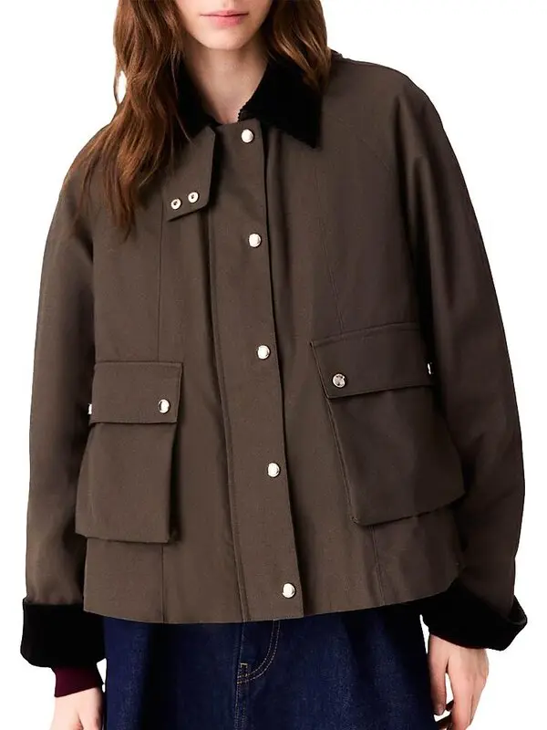 Maje Badagio Cotton Trapeze Jacket - Khaki