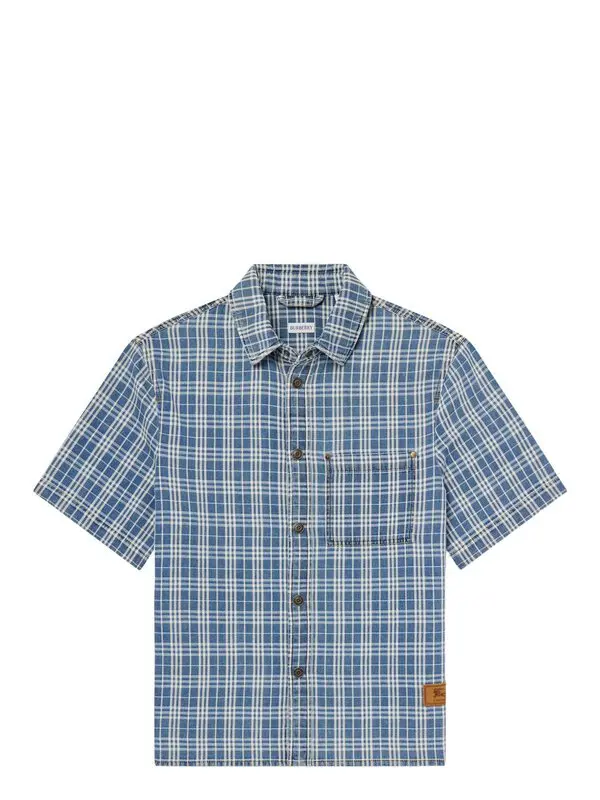 Burberry Logo-appliquéd Checked Denim Shirt - Blue