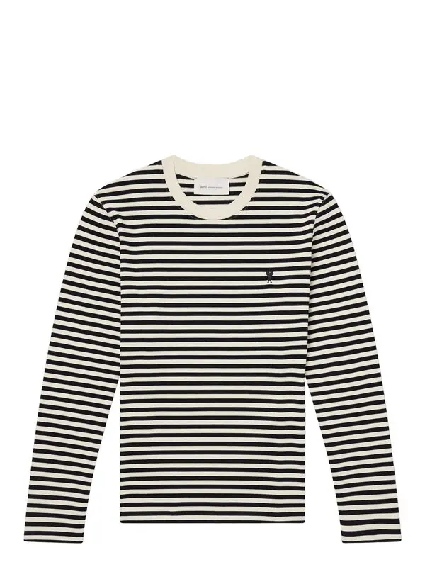 AMI Paris Logo-embroidered Striped Cotton-jersey T-shirt - Black