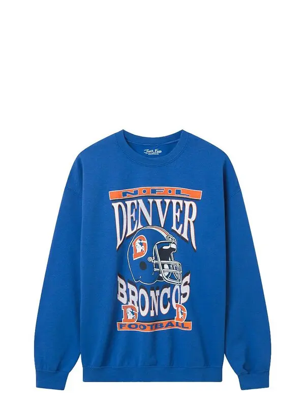 Junk Food Clothing Denver Broncos Helmet Flea Market Crew Fleece Sweatshirt - Royal