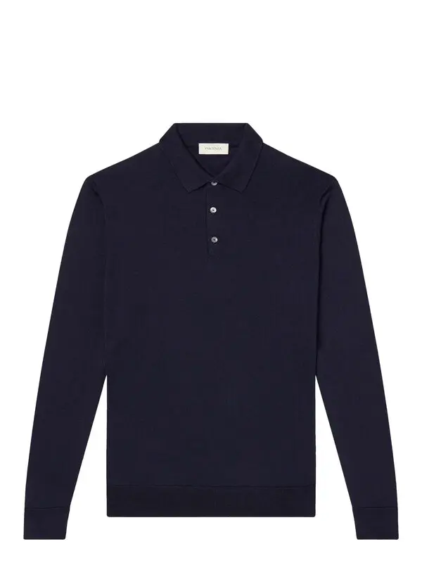 PIACENZA CASHMERE 1733 Merino-wool And Silk-blend Polo Sweater - Navy