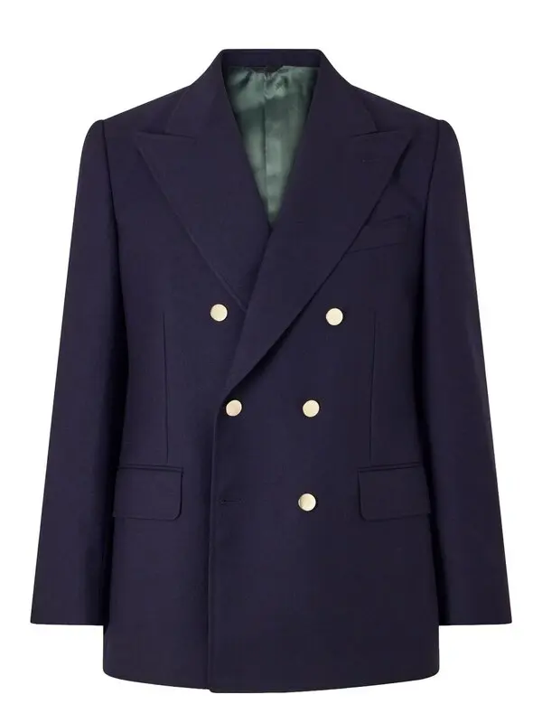 Husbands Double-breasted Wool-twill Blazer - Blue