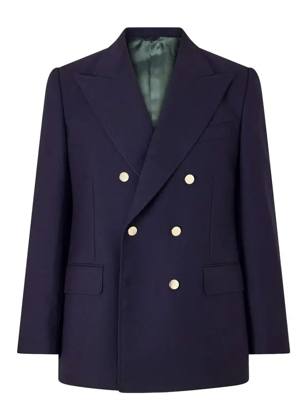 Husbands Double-breasted Wool-twill Blazer - Navy