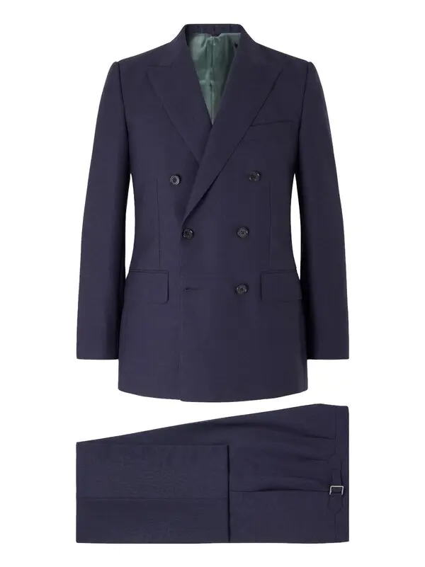 Husbands Double-breasted Wool-fresco Suit - Blue