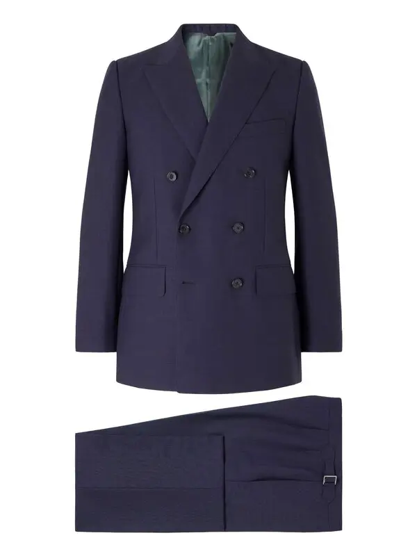 Husbands Double-breasted Wool-fresco Suit - Navy