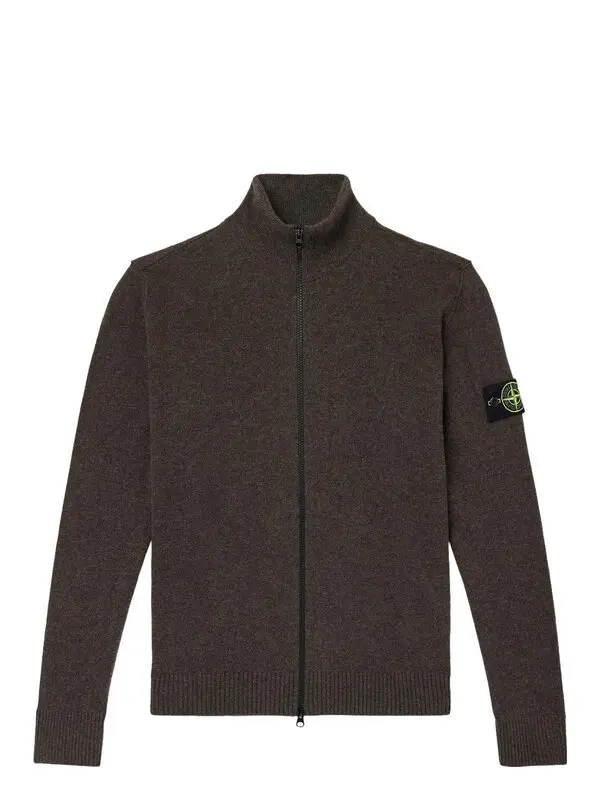 Stone Island Logo-appliquéd Virgin Wool Zip-up Cardigan - Brown