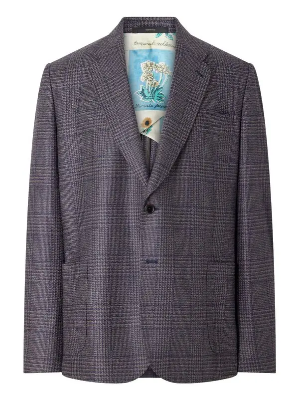 Paul Smith Prince Of Wales Wool And Silk-blend Suit Jacket - Blue