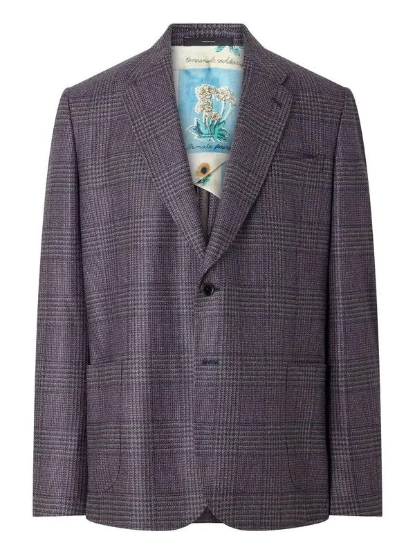 Paul Smith Prince Of Wales Wool And Silk-blend Suit Jacket - Navy