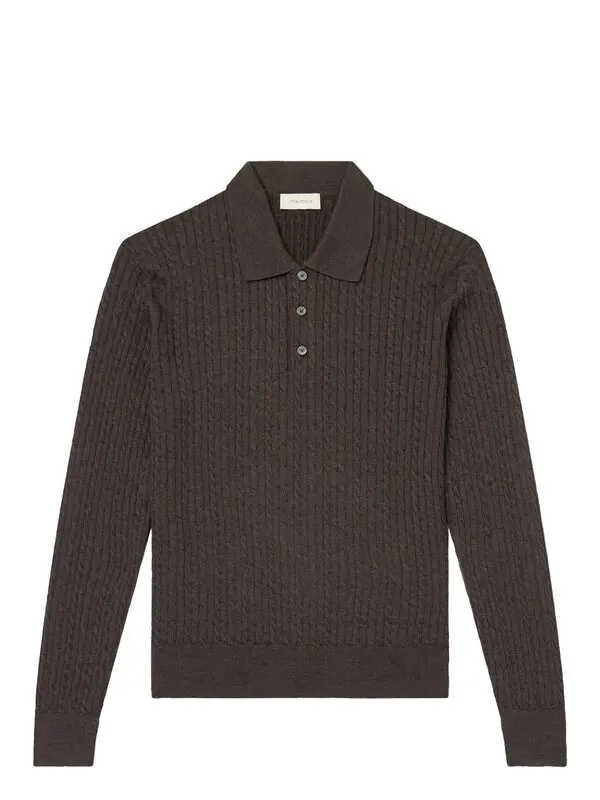 PIACENZA CASHMERE 1733 Cable-knit Wool, Silk And Cashmere-blend Polo Sweater - Brown