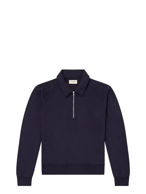 Officine Générale Payo Organic Cotton-blend Half-zip Polo Sweater - Blue