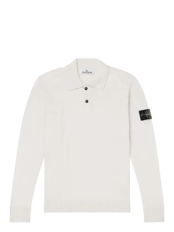 Stone Island Logo-appliquéd Virgin Wool Polo Shirt - Cream